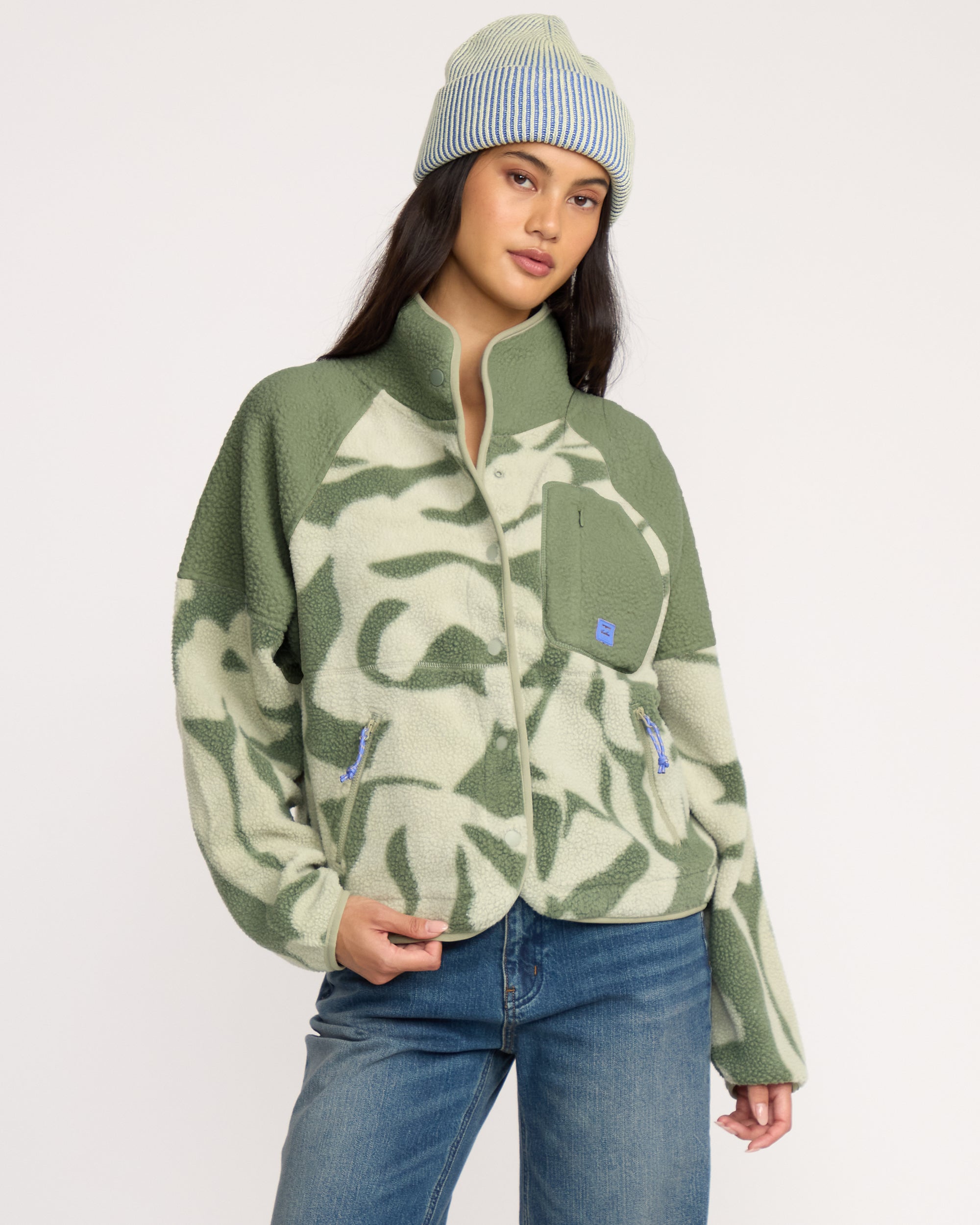 A/Div Popoyo Snap Up Sherpa Fleece Jacket - Seagrass | Billabong