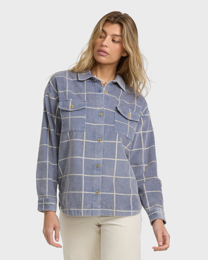 Fadeaway Long Sleeve Cord Shacket - Stone Blue | Billabong